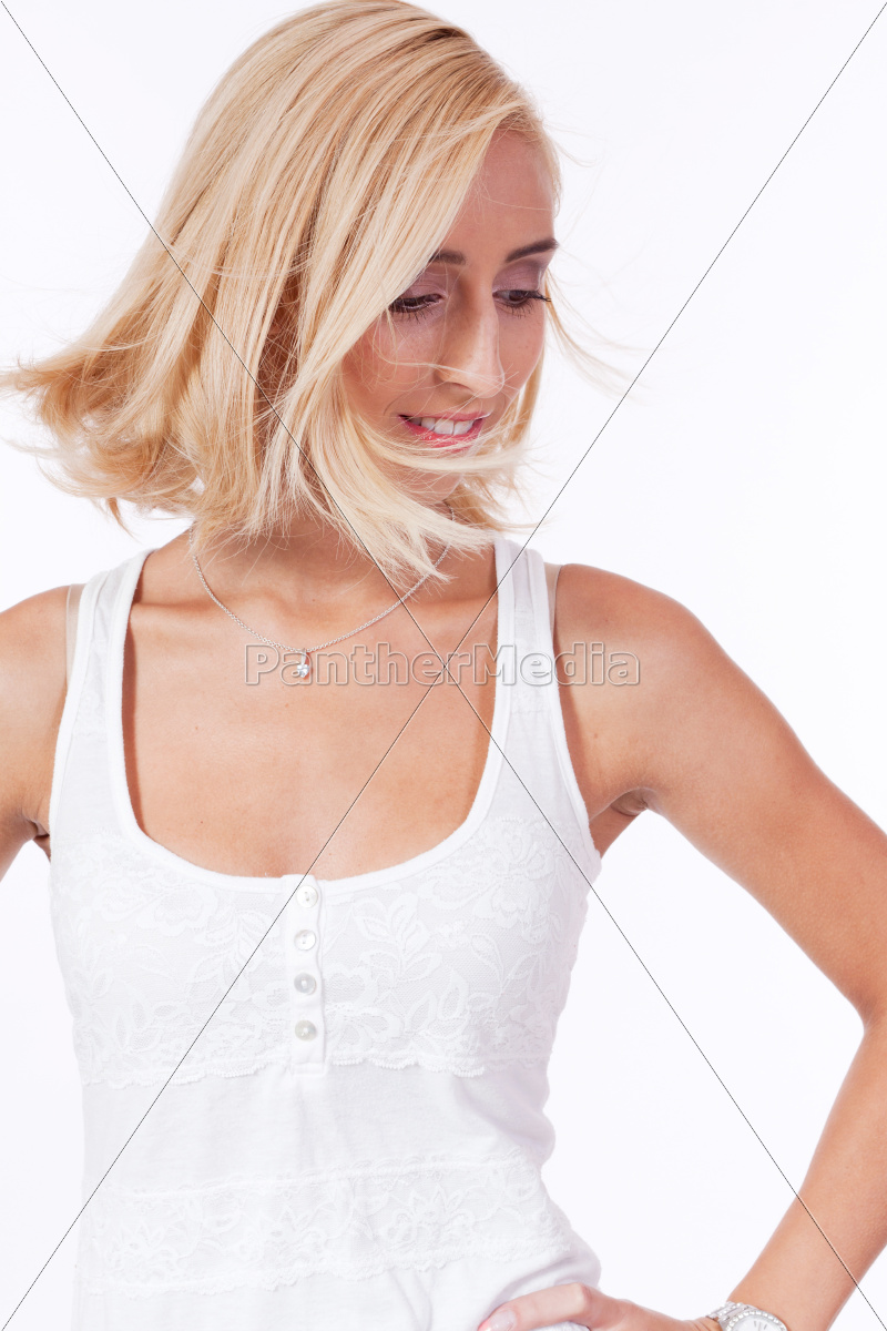 Junge Attraktive Schlanke Blonde Frau Portrait Lachend Stockfoto